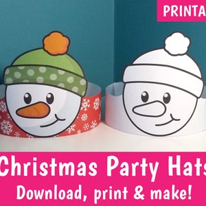 PRINTABLE Christmas Party Hats, Includes Full Colour & Colour-in ...