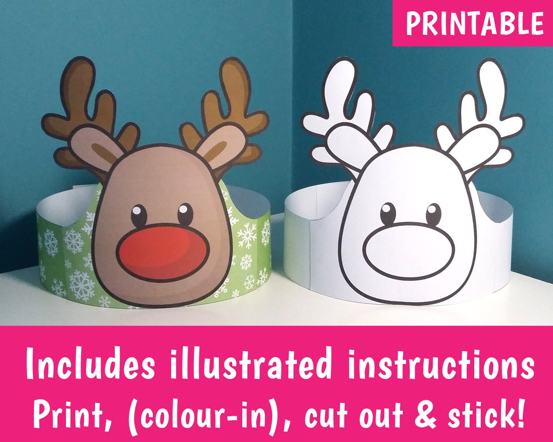 PRINTABLE Reindeer Christmas Crowns, Make Your Own Christmas Party Hats ...