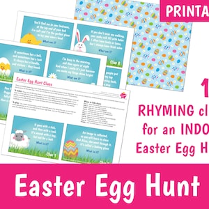 PRINTABLE Easter Egg Hunt Kit - 10 Rhyming INDOOR Egg Hunt Clues ...