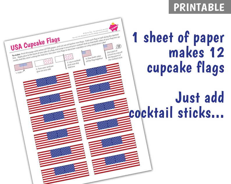 PRINTABLE Fourth of July Cupcake Flags Make Your Own - Etsy