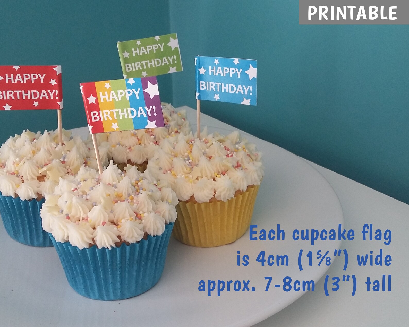 PRINTABLE Birthday Cupcake Flags, Make Your Own Cake Toppers, Brightly ...