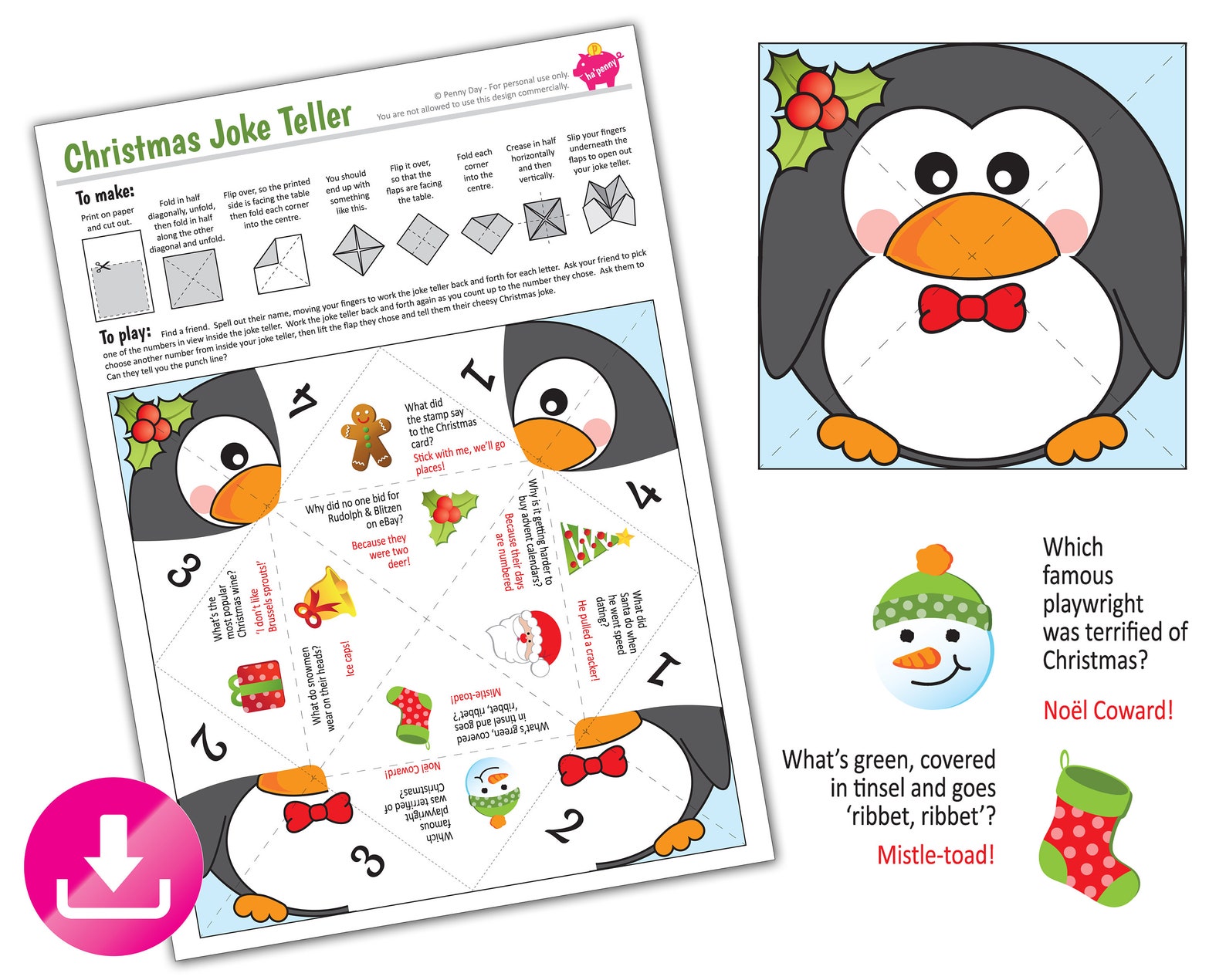 DIGITAL Christmas Joke Teller fortune Teller Cootie | Etsy