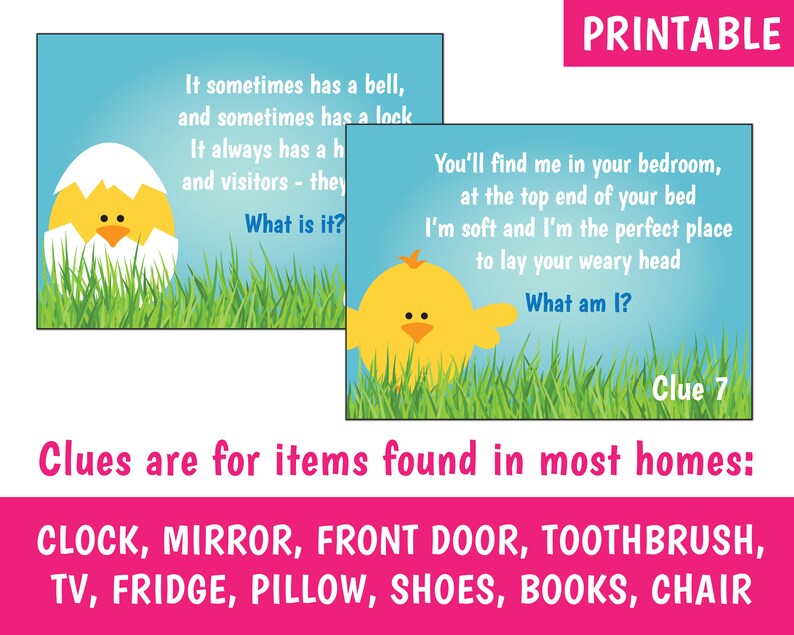 PRINTABLE Easter Egg Hunt Kit - 10 Rhyming INDOOR Egg Hunt Clues ...