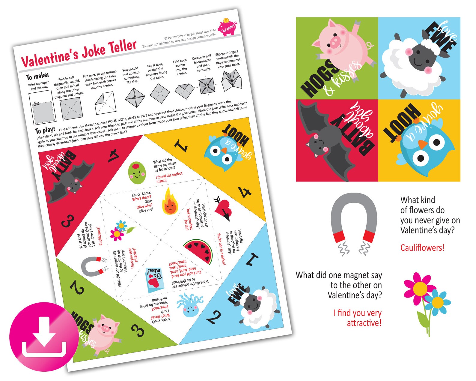 Valentine's Joke Teller fortune Teller Cootie Catcher - Etsy