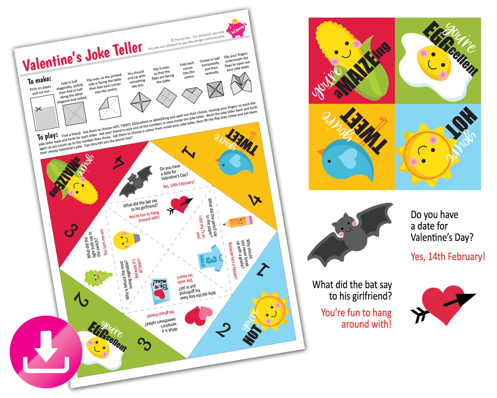 Valentine's Joke Teller (fortune Teller, Cootie Catcher) - Design 2 ...