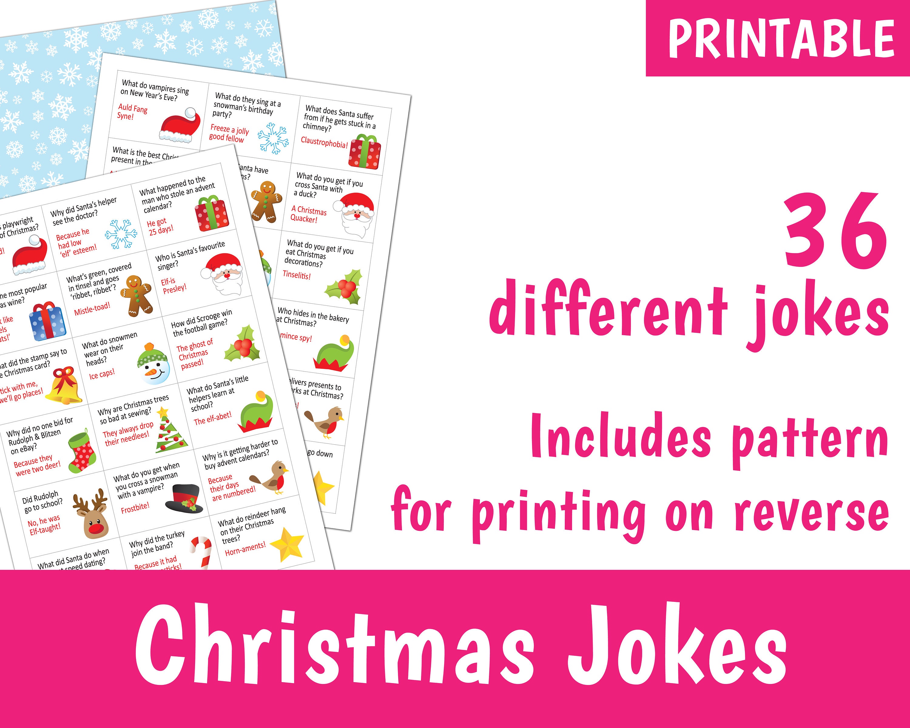 PRINTABLE Christmas Jokes 36 Christmas Cracker Jokes | Etsy