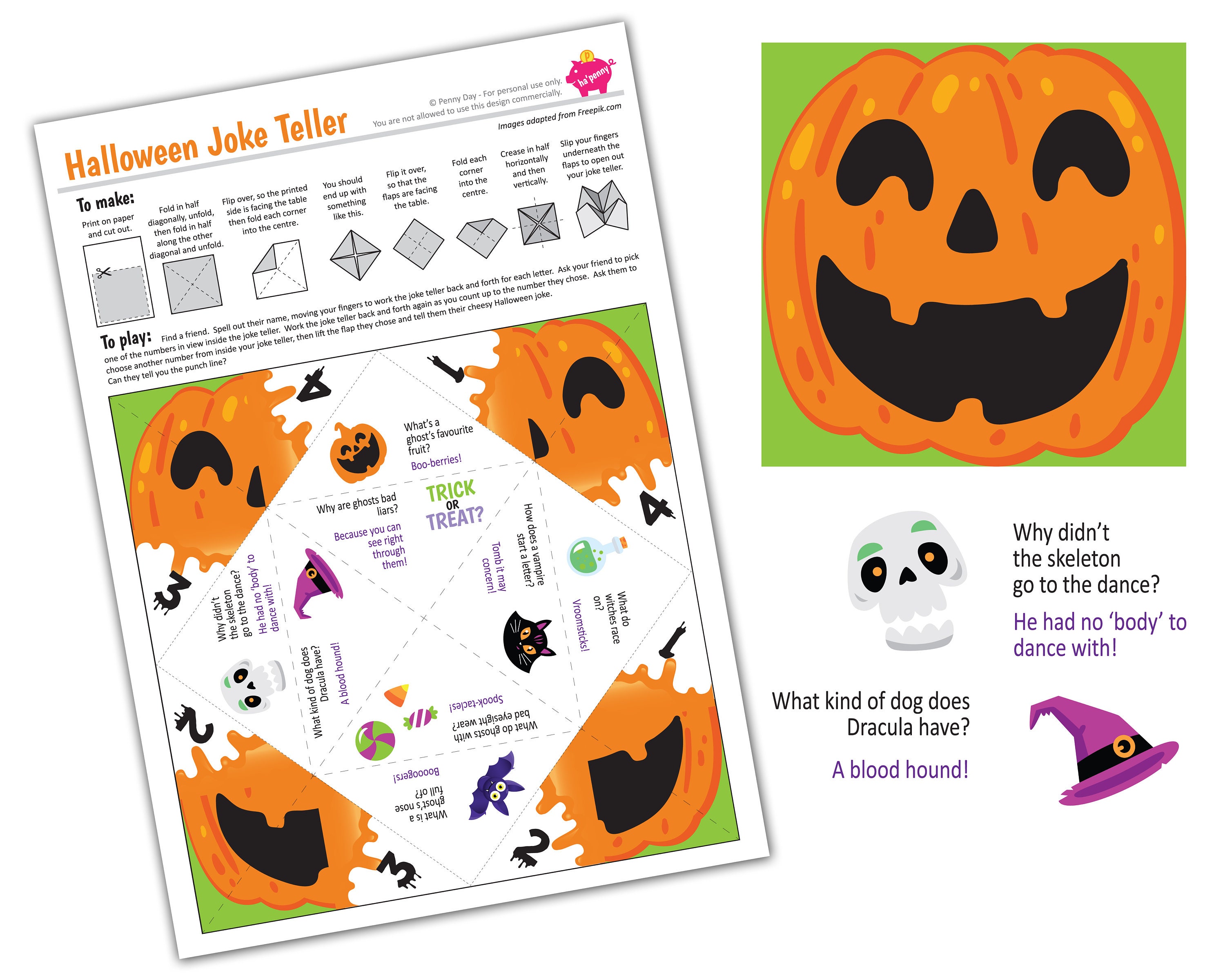 Halloween Joke Tellers (halloween Cootie Catcher, Fortune Teller ...