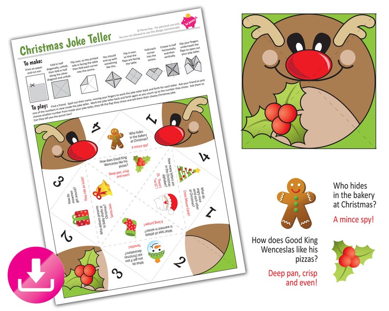 DIGITAL Christmas Joke Teller fortune Teller Cootie - Etsy