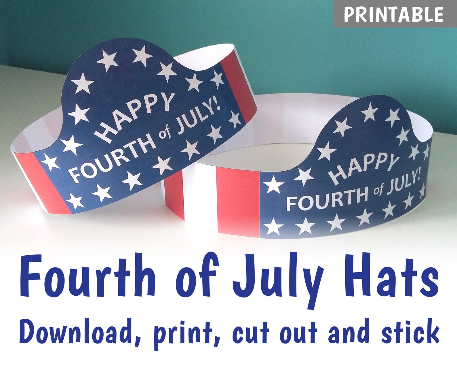 PRINTABLE Fourth of July Party Hats Independence Day Party | Etsy