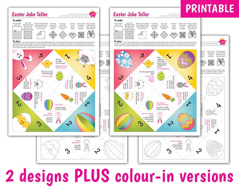 Easter Joke Tellers (fortune Teller, Cootie Catcher) - Easter Favor ...