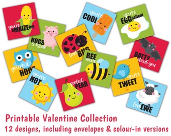 Printable Kids Valentine Card Set of 4 Cute Birdies DIY - Etsy