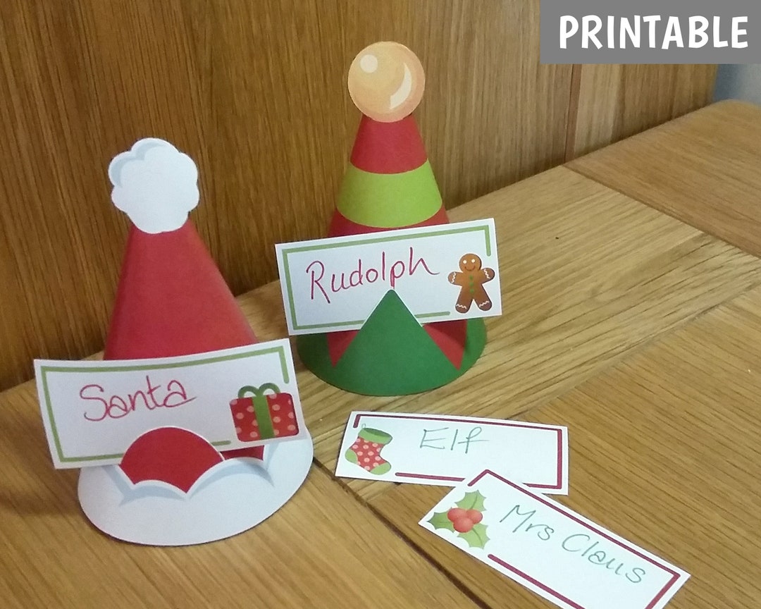 DIGITAL - Christmas Place Card Holders (santa Hat Table Name Cards) 2 ...