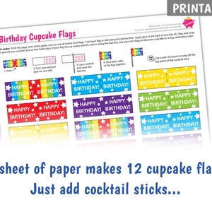 PRINTABLE Birthday Cupcake Flags, Make Your Own Cake Toppers, Brightly ...