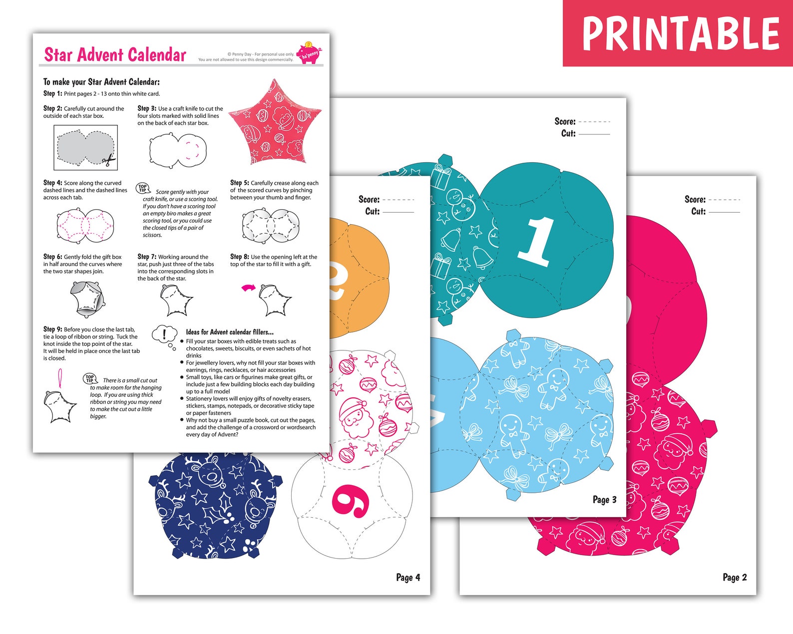 PRINTABLE Advent Calendar Boxes - Star-shaped Advent Calendar Boxes ...