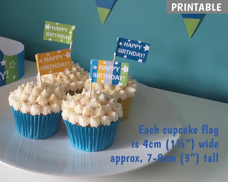 PRINTABLE Birthday Cupcake Flags Make Your Own Cake Toppers - Etsy