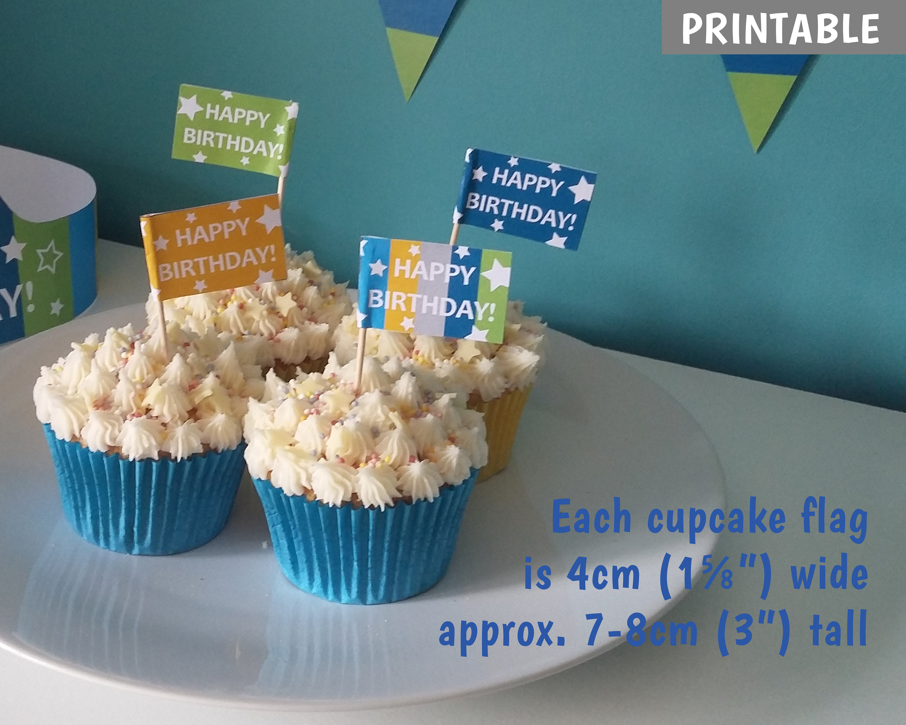 PRINTABLE Birthday Cupcake Flags, Make Your Own Cake Toppers, Blue ...