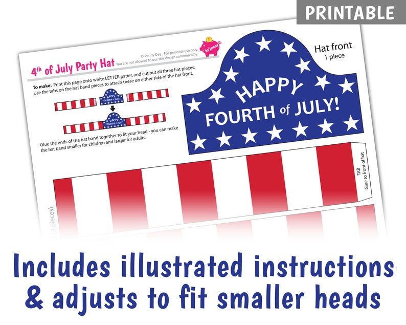 PRINTABLE Fourth of July Party Hats, Independence Day Party Hats, Make ...