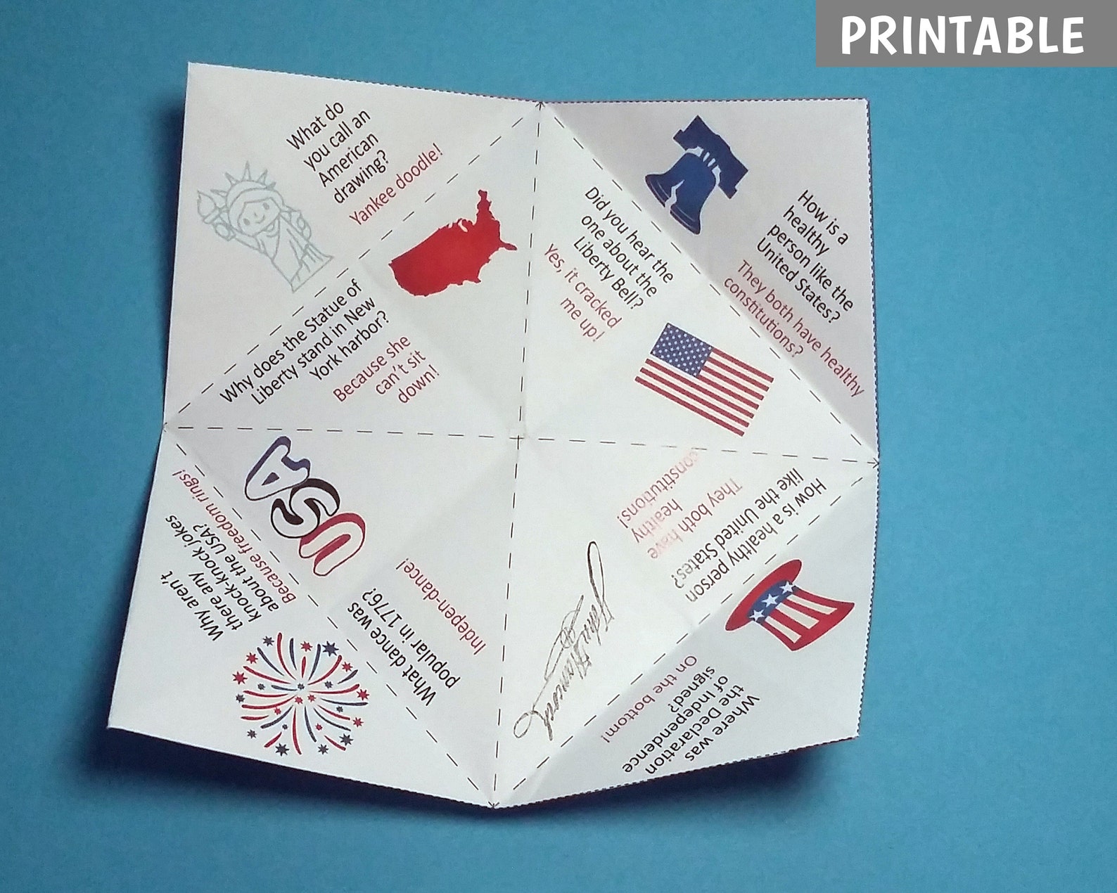 Fourth of July Joke Teller Independence Day Cootie Catcher - Etsy