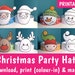 PRINTABLE Christmas Party Hats, Includes Full Colour & Colour-in ...