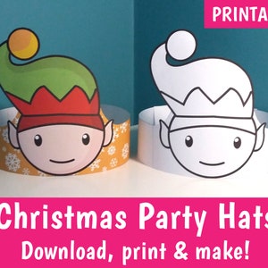PRINTABLE Christmas Party Hats, Includes Full Colour & Colour-in ...