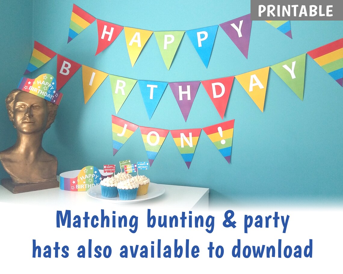 PRINTABLE Birthday Cupcake Flags, Make Your Own Cake Toppers, Brightly ...