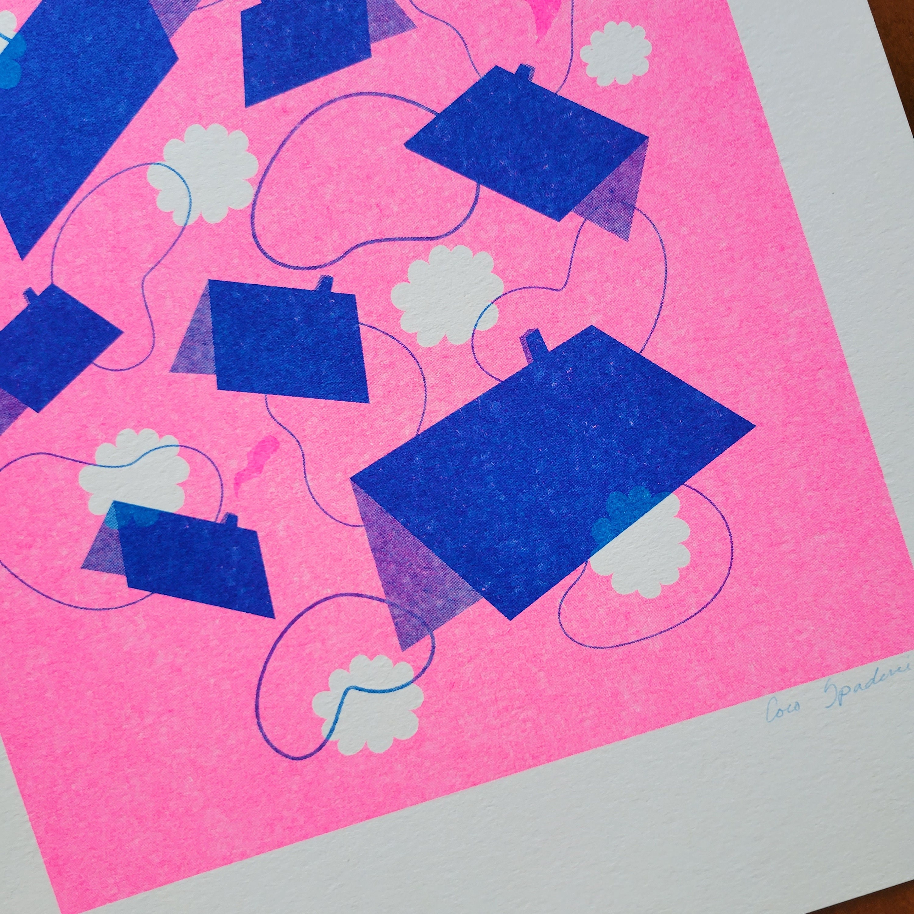 Risograph Print House Artwork | 8" X 10" Riso Print Pink Art for Home ...