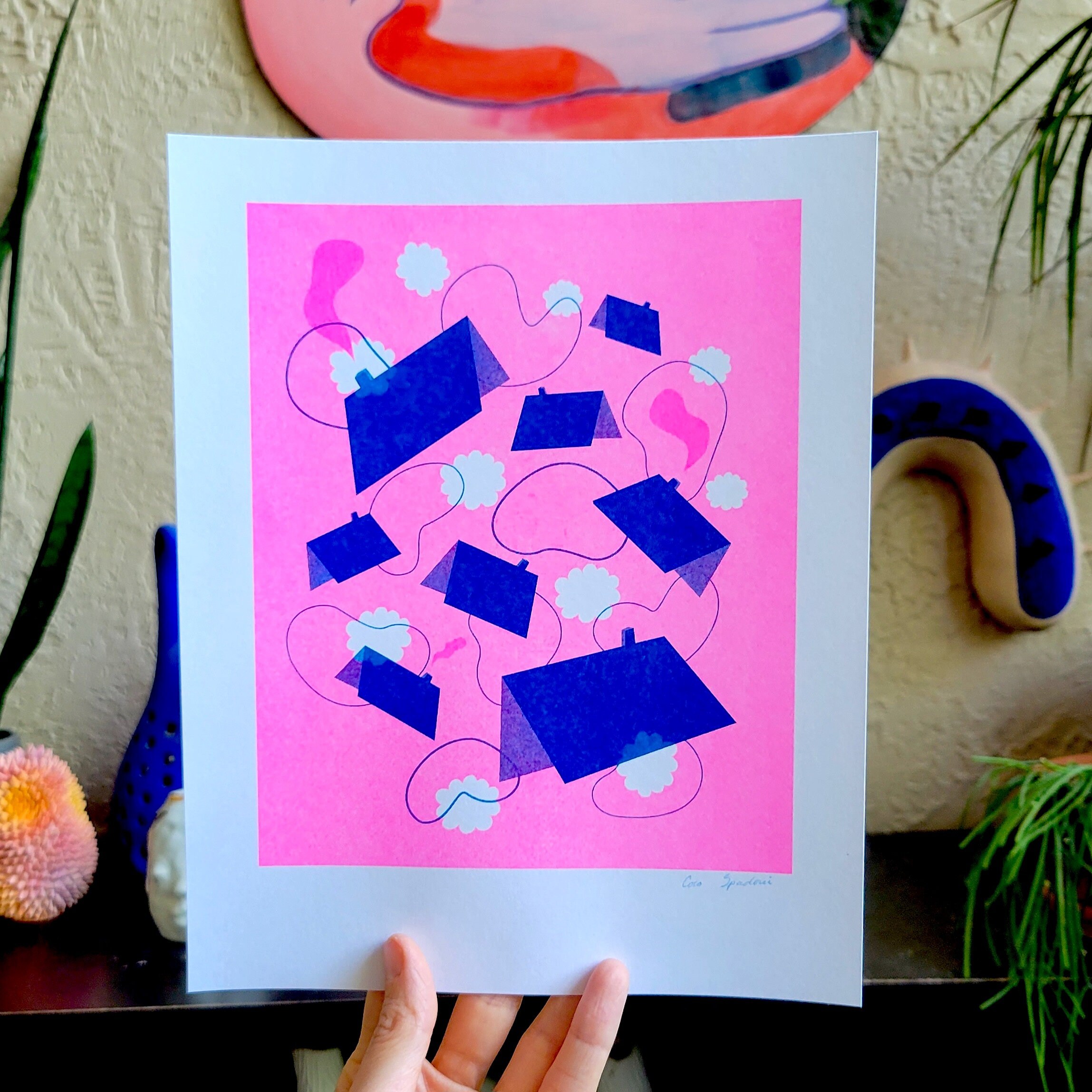 Risograph Print House Artwork | 8" X 10" Riso Print Pink Art for Home ...