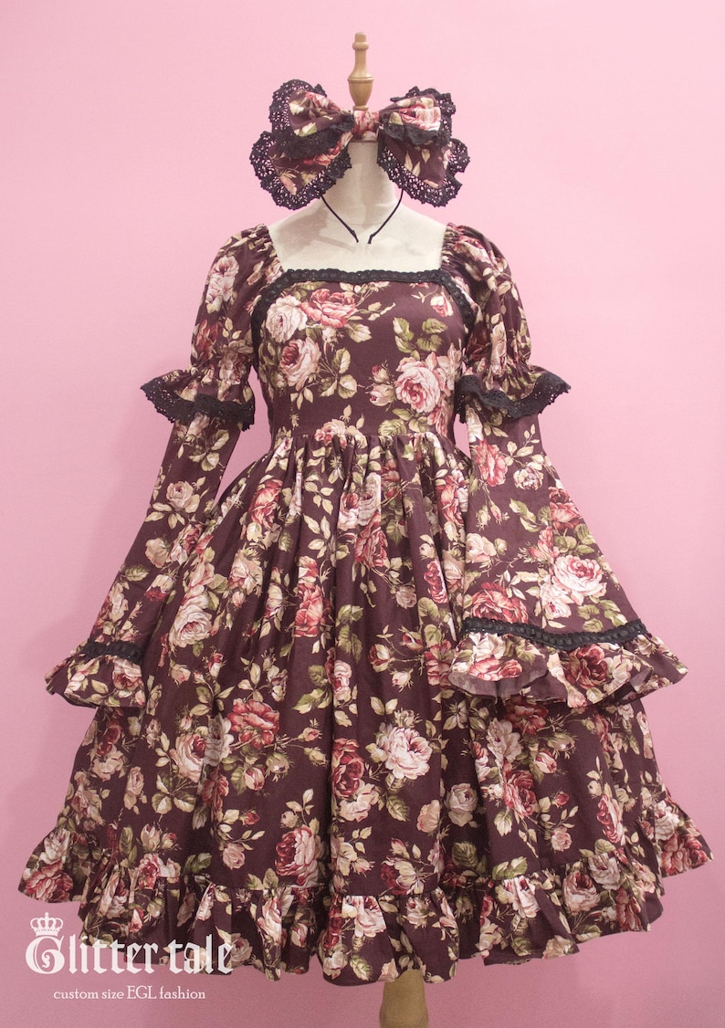 Custom Size EGL Fashion Vintage Floral Detachable Sleeves One Piece ...