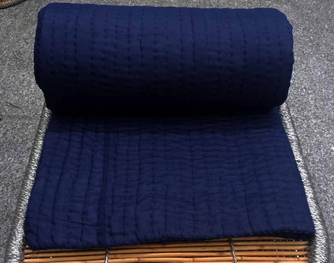 New Plain Blue Color Cotton Quilt Reversible Handmade Quilt - Etsy