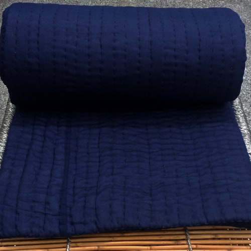 New Plain Blue Color Cotton Quilt Reversible Handmade Quilt - Etsy