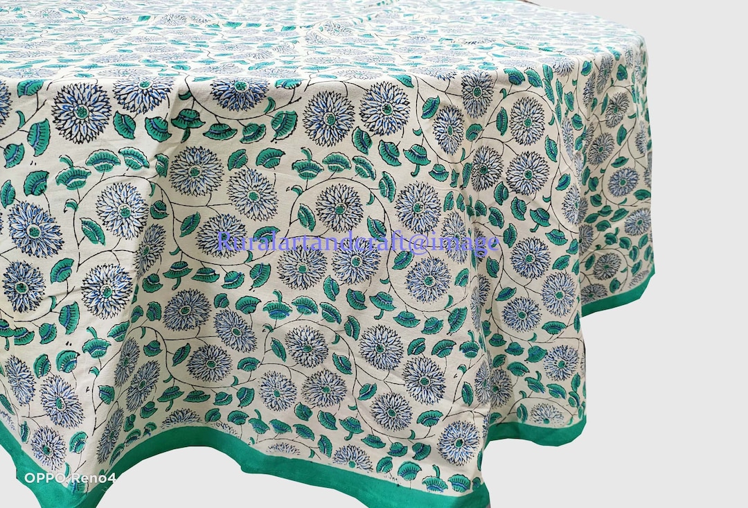 Cotton Round Table Cloth Block Print Table Cover Handmade Floral Print ...