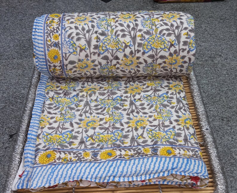 Cotton Hand Block Print Quilt Handmade Floral Print Rajai - Etsy