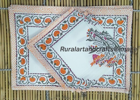 Indian Beautiful Floral Print Place Mat Vintage Art Mat Hand - Etsy