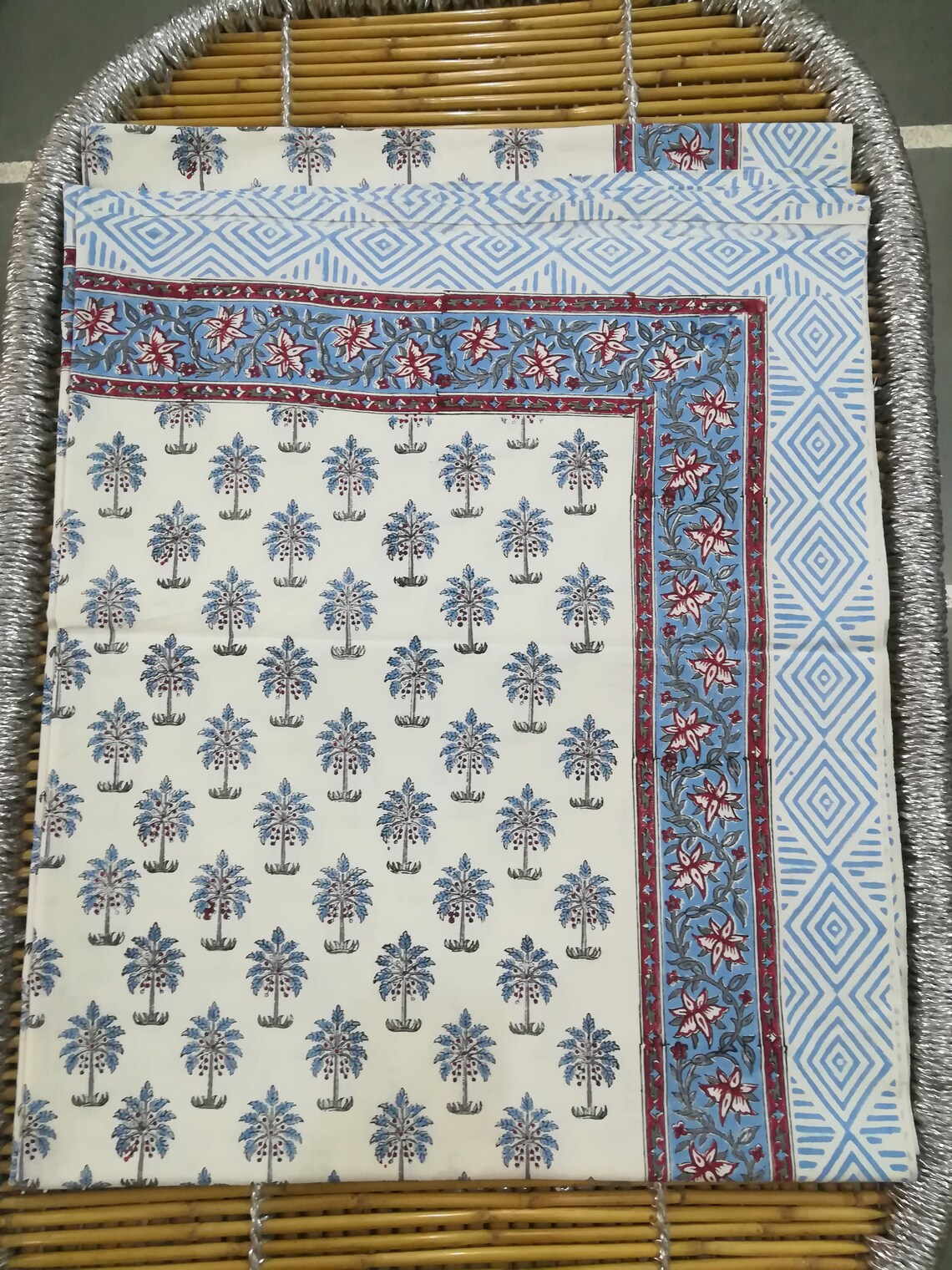 Indian Hand Block Print Palm Tree Flat Sheet Cotton Bed Cover - Etsy