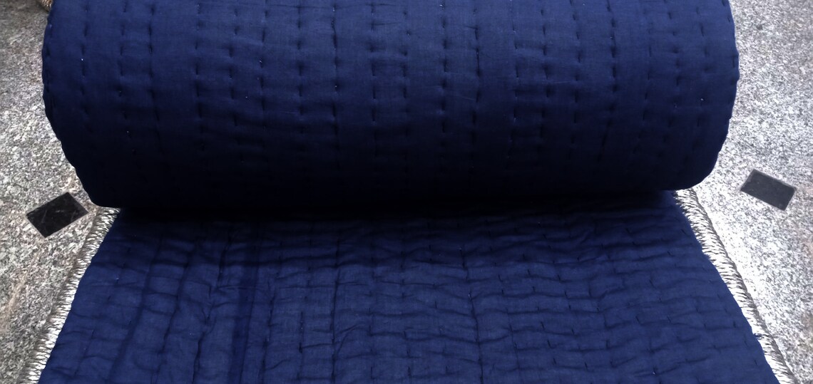 New Plain Blue Color Cotton Quilt Reversible Handmade Quilt - Etsy