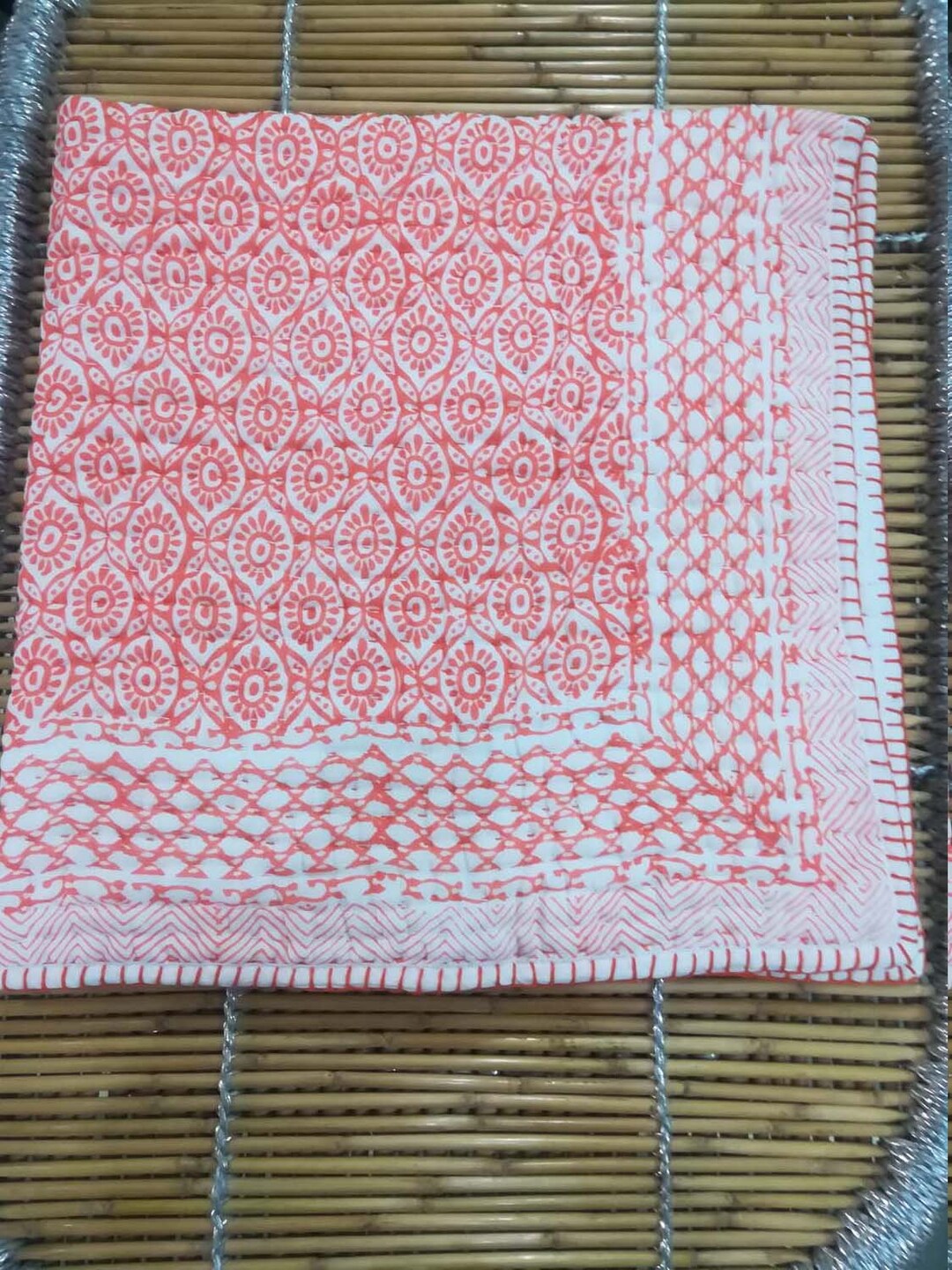 Handmade Indian Floral Print Quilt: Reversible Cotton Rajai - Etsy