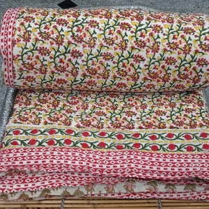 Handmade Cotton Kantha Quilt Floral Printed Rajai Jaipuri Quilt Hand ...