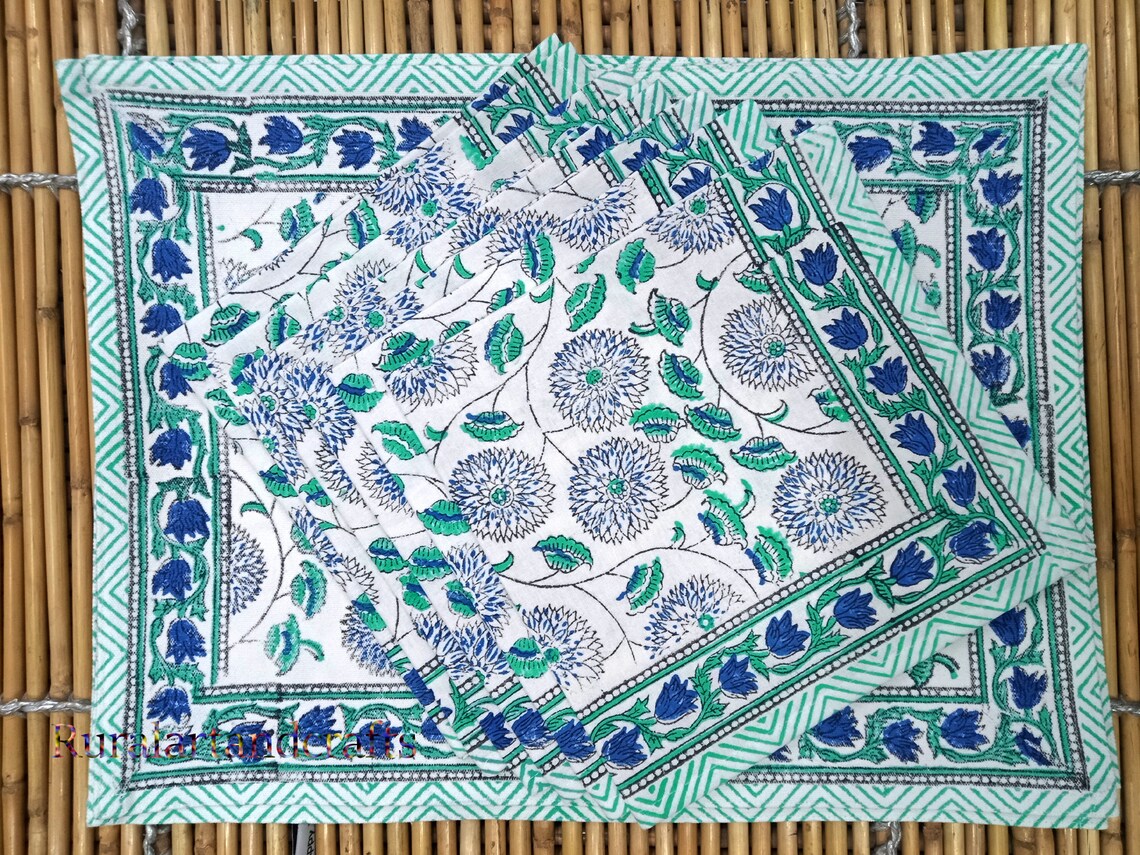 Indian Floral Print Place Mat Vintage Art Mat Hand Block Print - Etsy