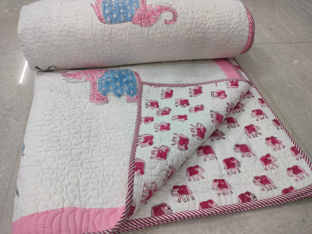Reversible Quilt Soft Cotton Quilt Hand Block Print Quilt Floral Print ...
