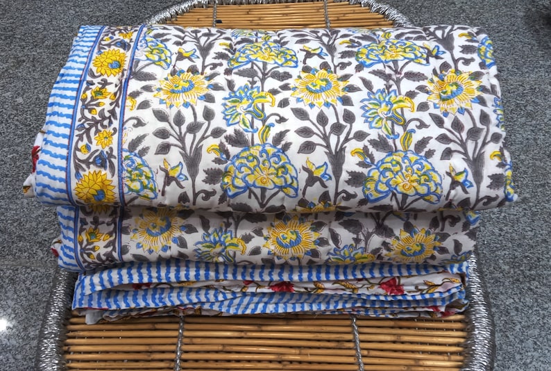 Cotton Hand Block Print Quilt Handmade Floral Print Rajai - Etsy