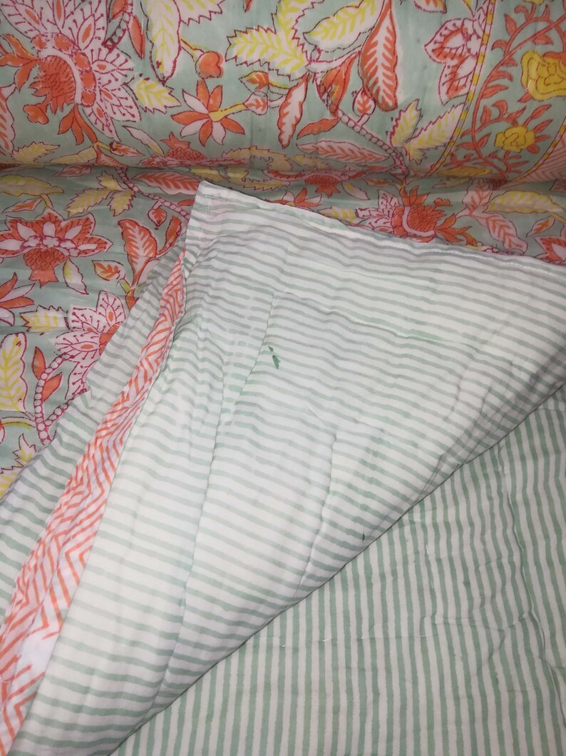 New Indian Handmade Bedspread Quilt Reversible Quilt Soft | Etsy