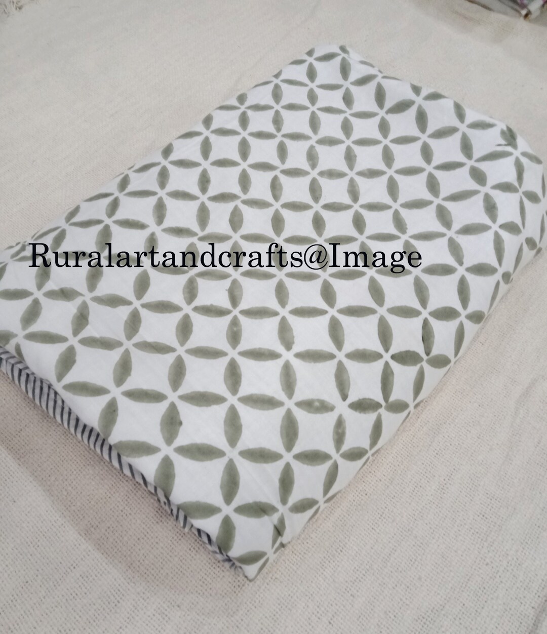 Gray Color Cutwork Cotton Reversible Dohar Ac Blanket Indian Hand Block ...