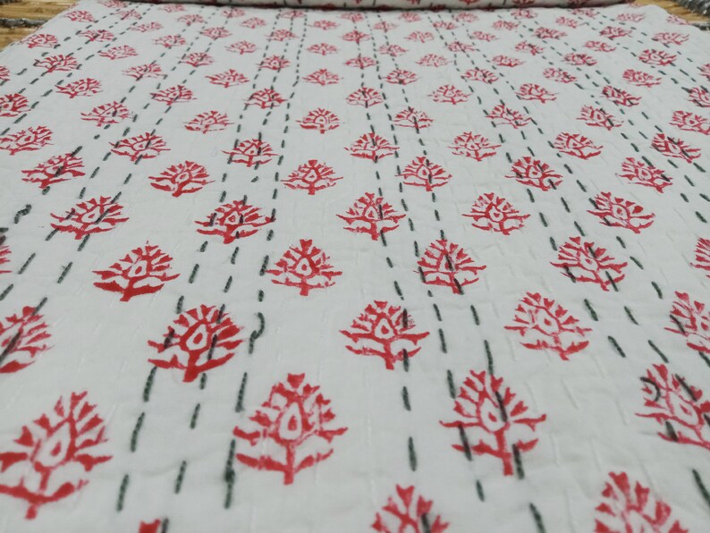 New Small Buti Block Print Kantha Bed Cover Twinking C King - Etsy