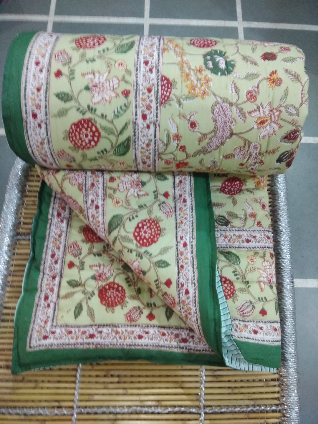 New Indian Hand Block Print Soft Cotton Quilt Razai Bedspread Handmade ...