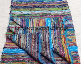 Multi Color Rug Hand Women Multi Chingi Dhurrie Bohemian Chindi Carpet ...