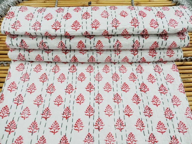 New Small Buti Block Print Kantha Bed Cover Twinking C King - Etsy