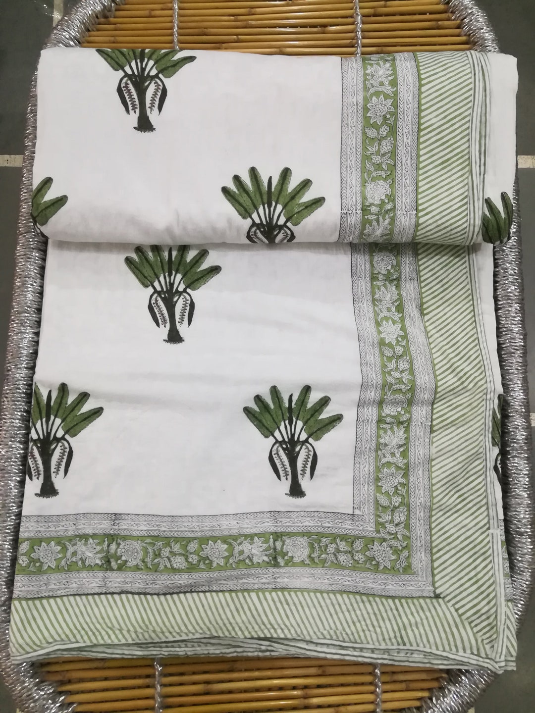 New Ac Dohar Hand Block Print Palm Tree Ac Quilt Handmade Cotton ...