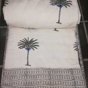 Palm Tree Kantha Reversible Quilt Soft Cotton Quilt Hand Block Print ...