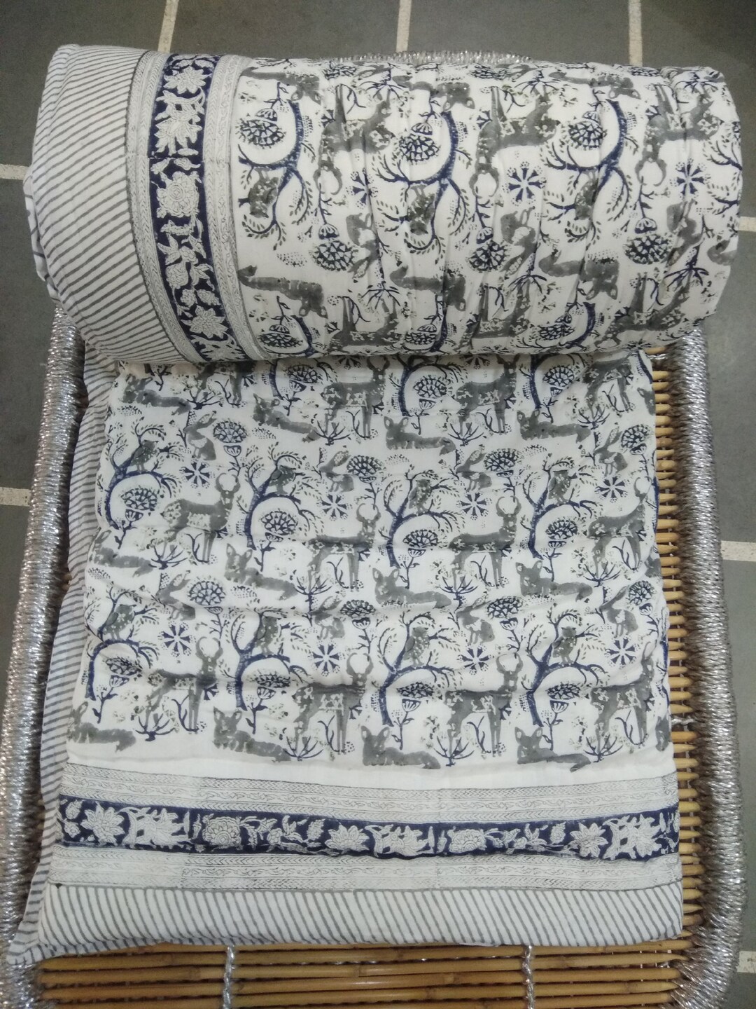 Handmade Jaipuri Floral Quilt: Hand Block Print Reversible Cotton Rajai ...