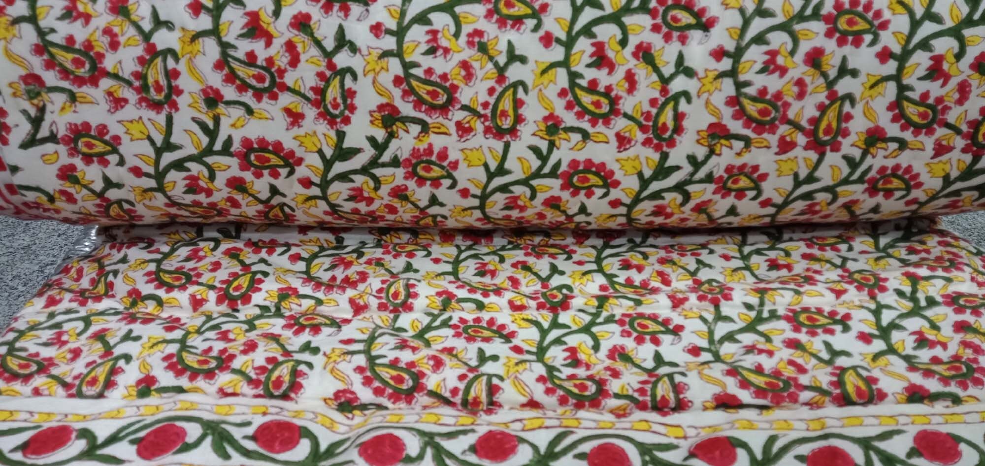 Handmade Cotton Kantha Quilt Floral Printed Rajai Jaipuri - Etsy